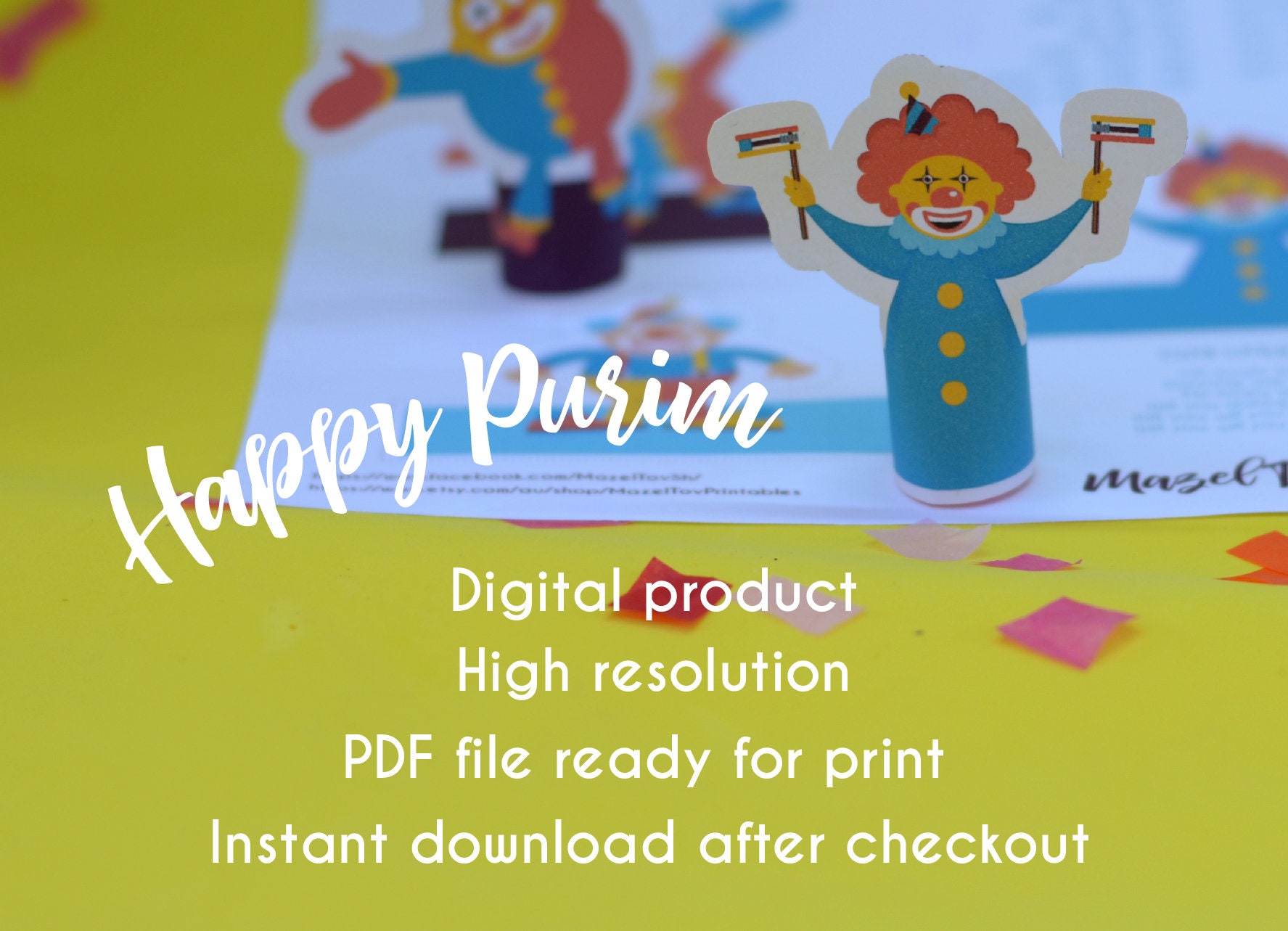 Purim Clown Finger Puppets Printable PDF Toy Purim DIY - Etsy
