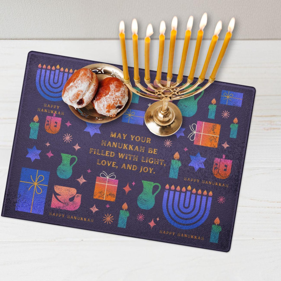 Personalized Hanukkah Menorah Drip Tray, Tempered Glass Cutting Board ...