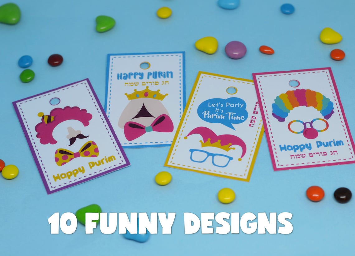 Purim Tags,purim Stickers, Printable Purim Greeting Card, Purim Basket ...