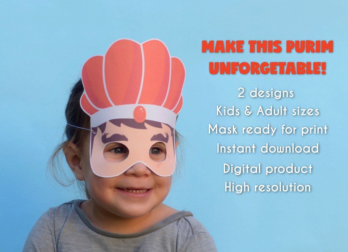 Purim Mask, Purim Costume, King Mask, Achashverosh Mask, Purim ...