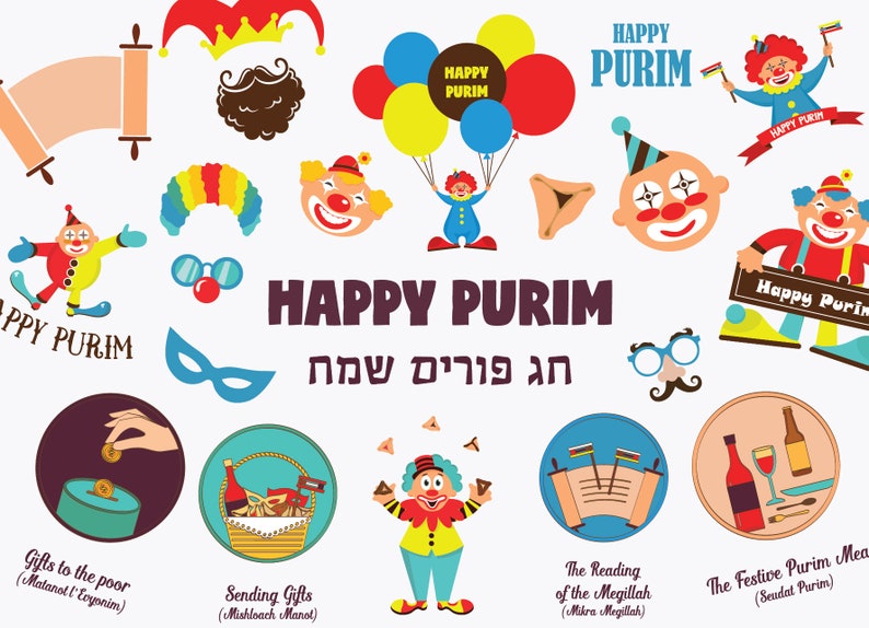 Purim Stickers Purim Digital Set Purim Gifts Purim Clowns - Etsy