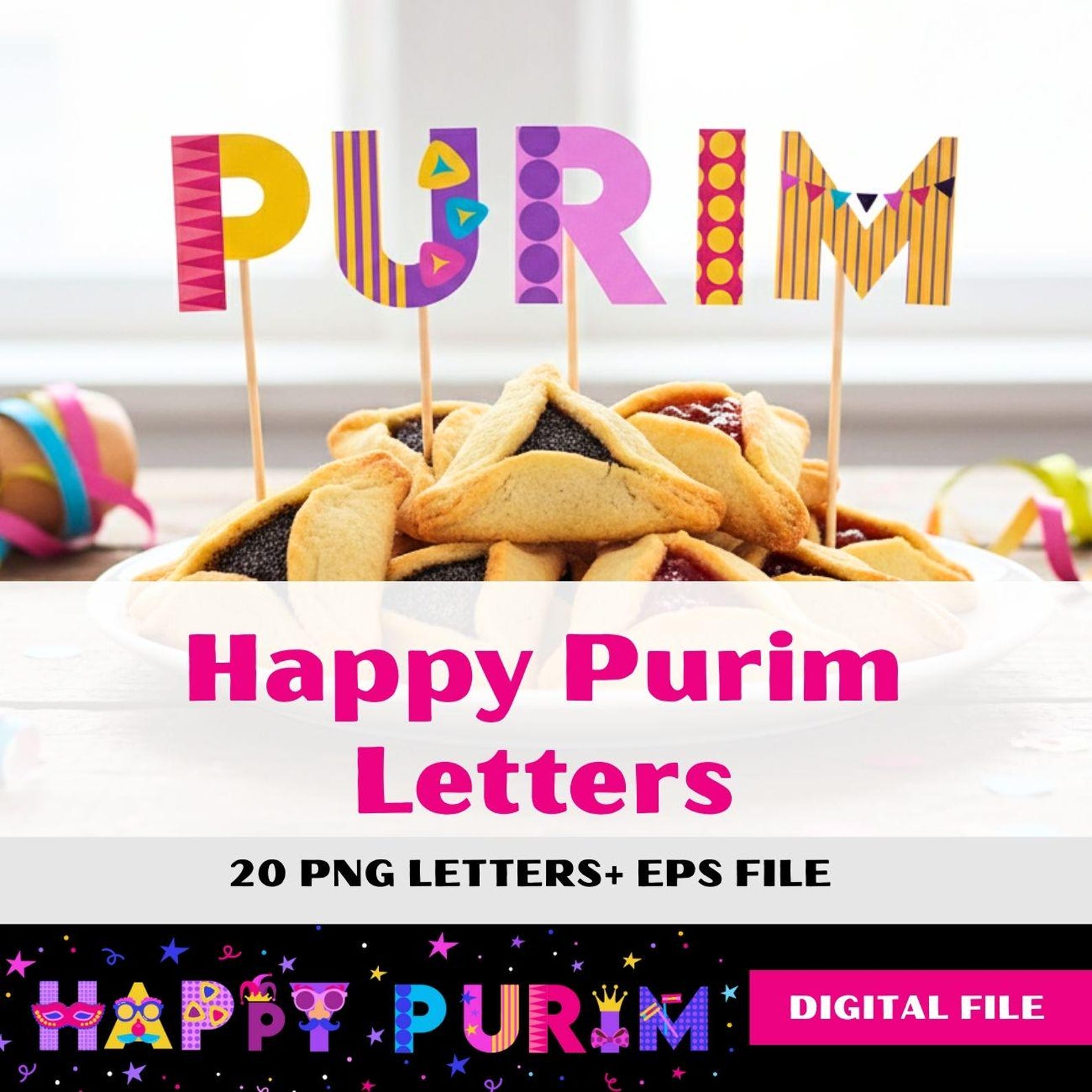 Purim Clipart Set. 20 PNG Digital "happy Purim" Letters in Two Styles ...