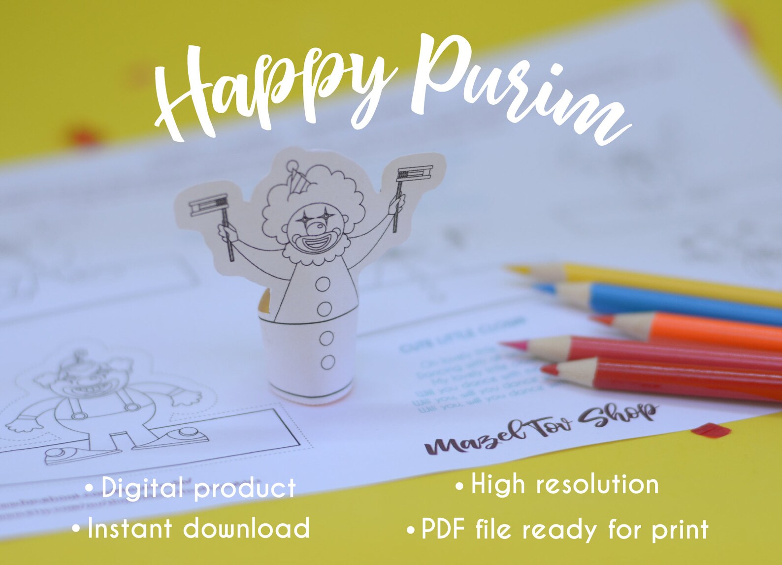 Purim Coloring Clown Finger Puppets Printable PDF Toy Purim - Etsy