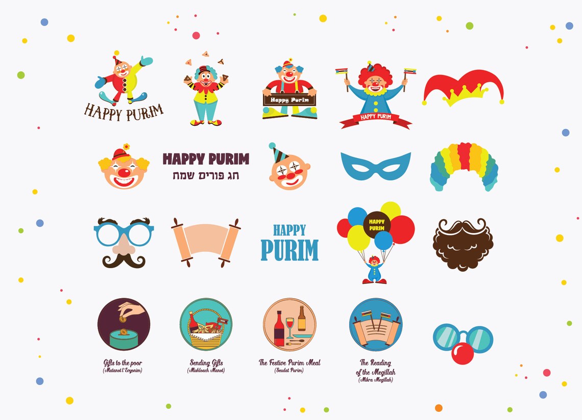 Purim Stickers Purim Digital Set Purim Gifts Purim Clowns - Etsy