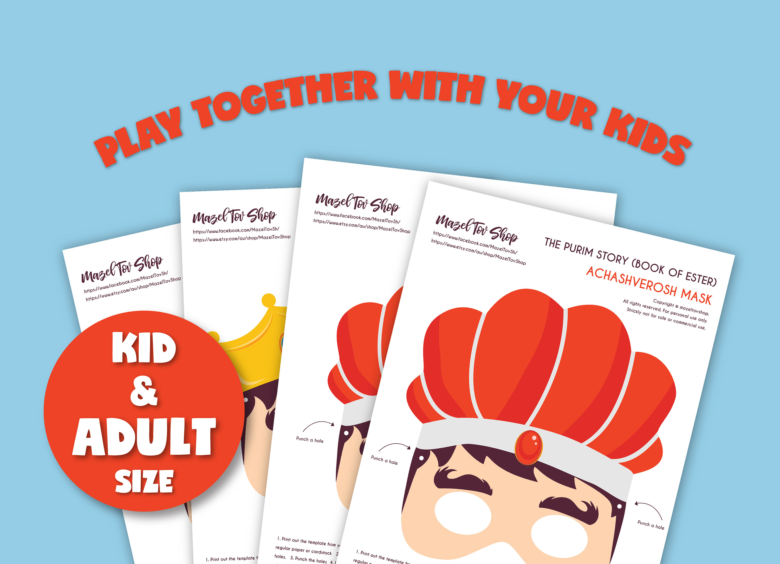 Purim Mask, Purim Costume, King Mask, Achashverosh Mask, Purim ...