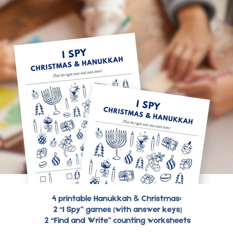 I Spy Chrismukkah Worksheets – Hanukkah Christmas Kids Activity, Seek ...