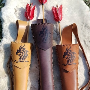 ARHCERY - Leather BACK Arrow QUIVER / Quiver for Arrows "fantasy Dragon ...