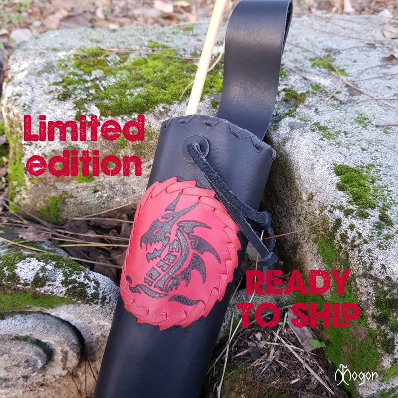 Archery LEATHER KID'S QUIVER black-red Dragon - Etsy