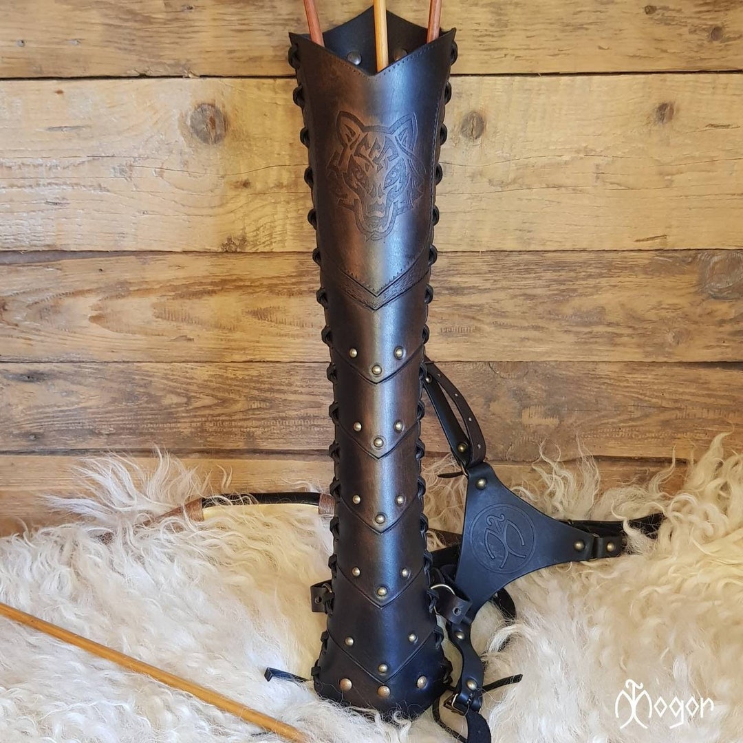 Leather Back Arrow Quiver: Medieval Orc Wolf Design - Etsy