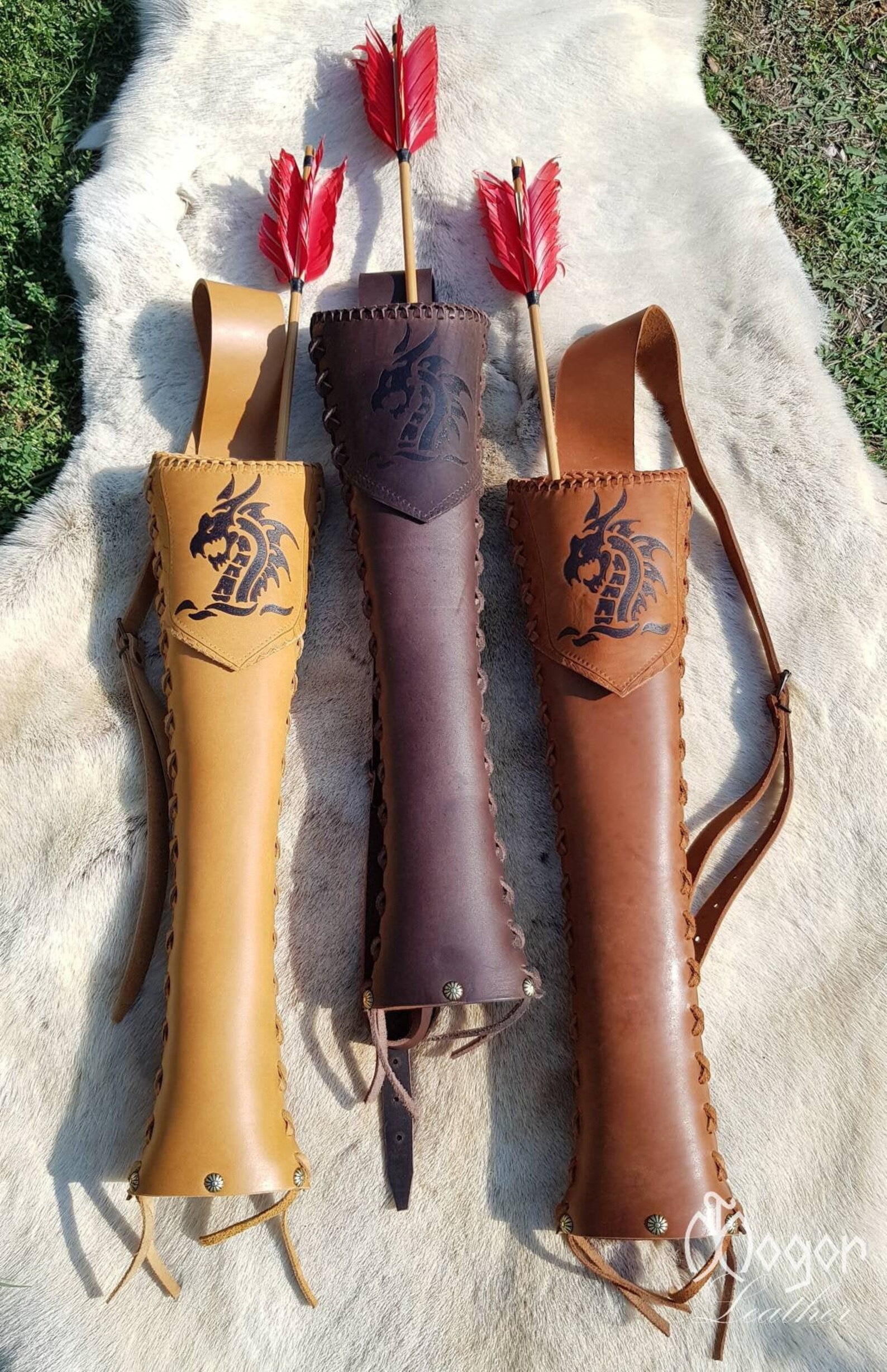 ARHCERY - Leather BACK Arrow QUIVER / Quiver for Arrows "fantasy Dragon ...