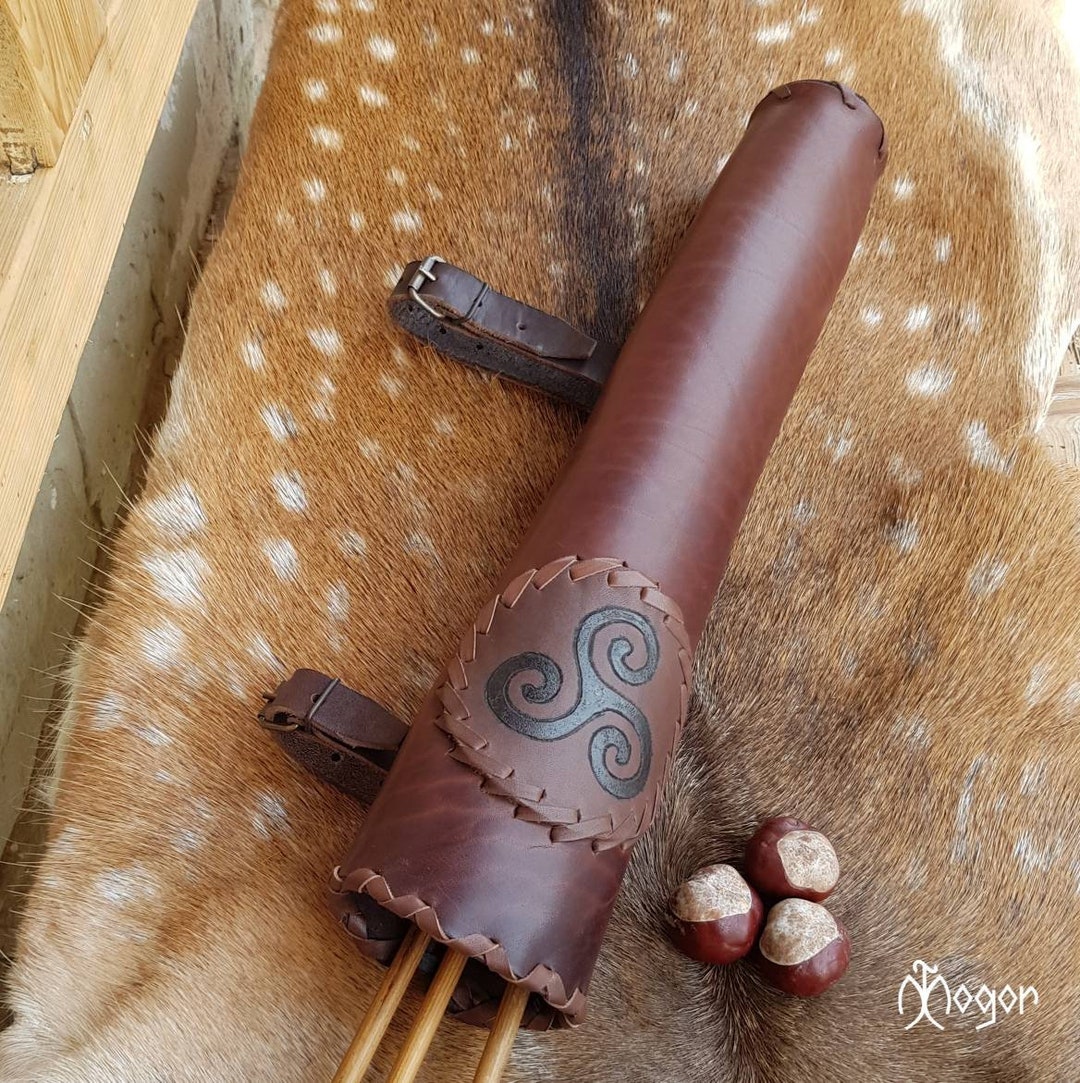 Archery KID'S Leather ARROW QUIVER / Side Quiver brown Viking Triskele ...