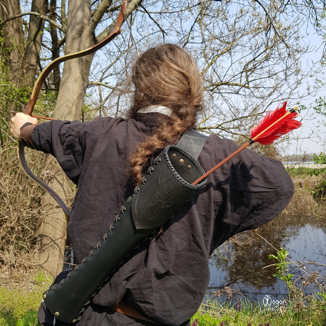 ARCHERY Leather BACK Arrow QUIVER / Quiver for Arrows black Deer Head ...