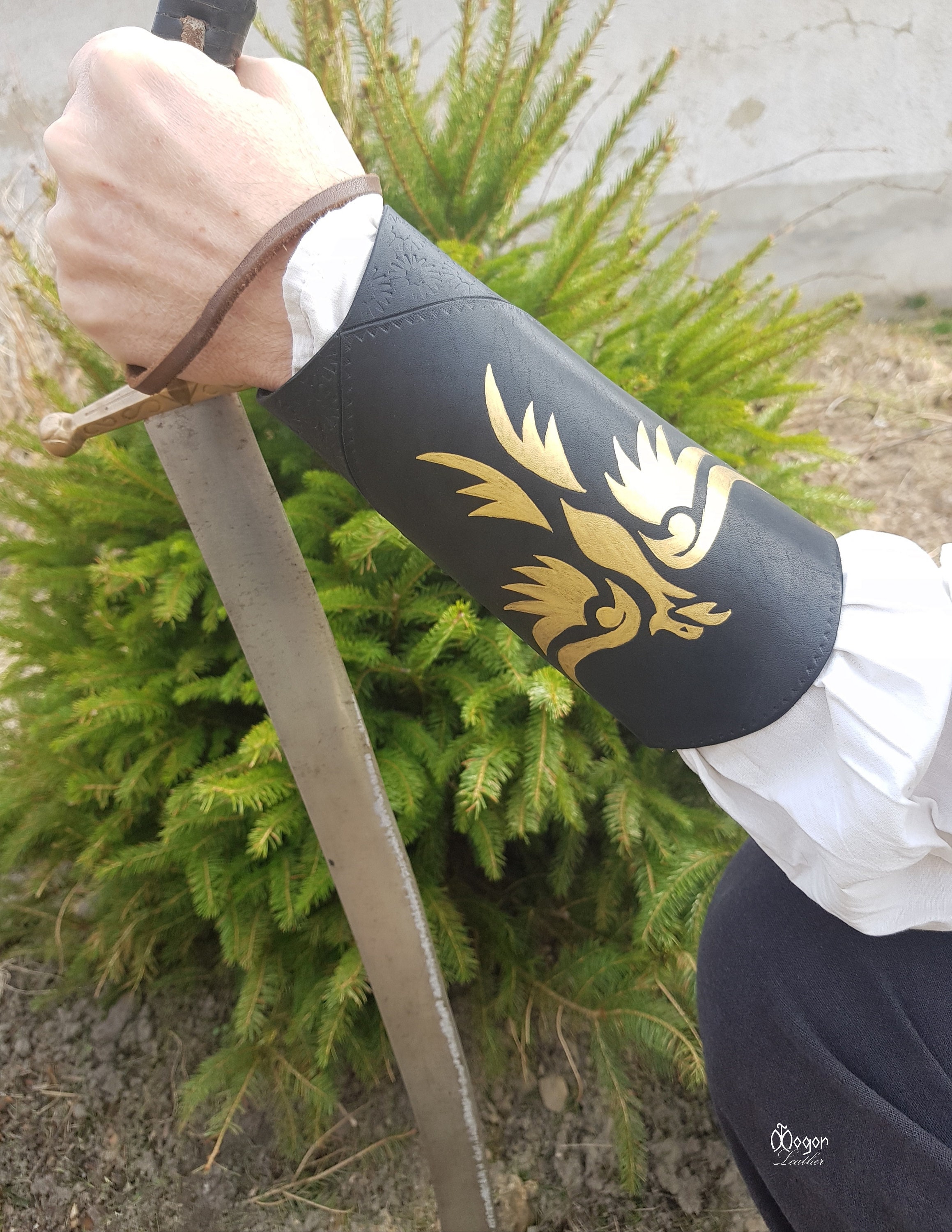 ARCHERY Leather Arm BRACER/ARMGUARD Black-Golden | Etsy