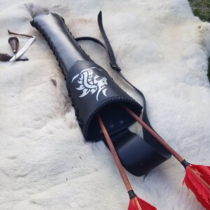 ARHCERY - Leather BACK Arrow QUIVER / Quiver for Arrows "black-silver ...