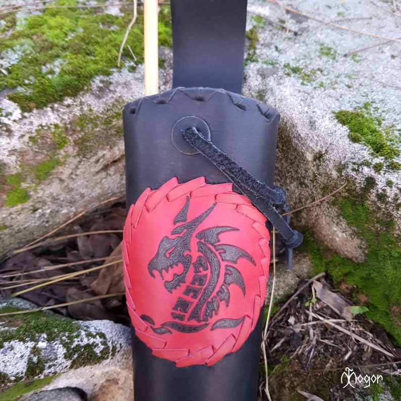 Archery LEATHER KID'S QUIVER black-red Dragon - Etsy