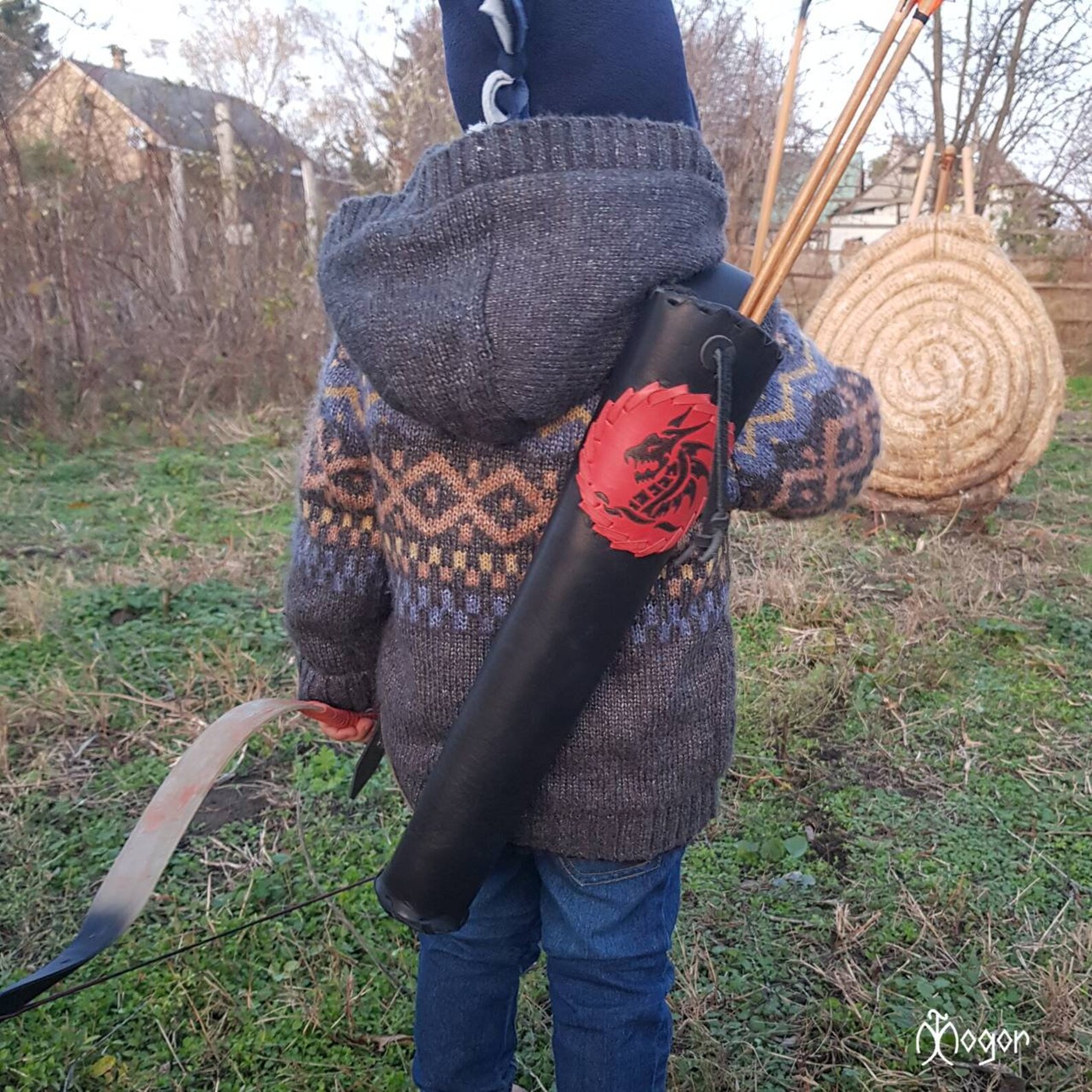 Archery LEATHER KID'S QUIVER black-red Dragon - Etsy