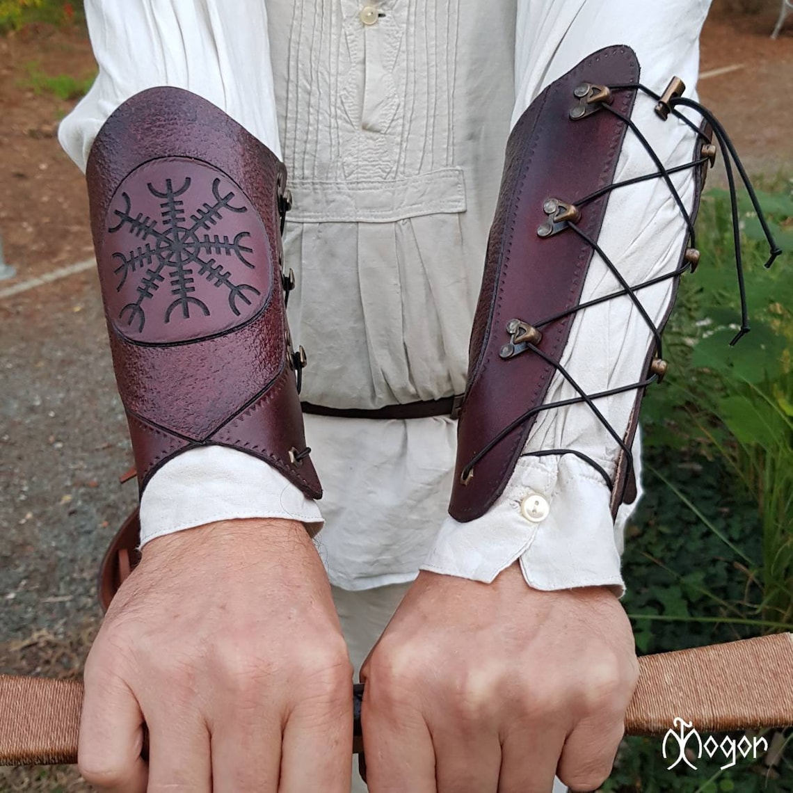 Handmade Leather Archery Arm Guard: Antique Mahogany Viking Bracer - Etsy