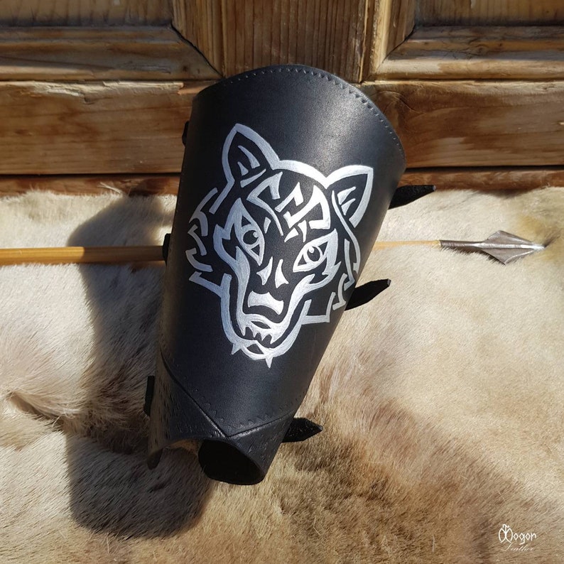 ARCHERY Leather Armguard/arm BRACER "silver Wolf" - Etsy
