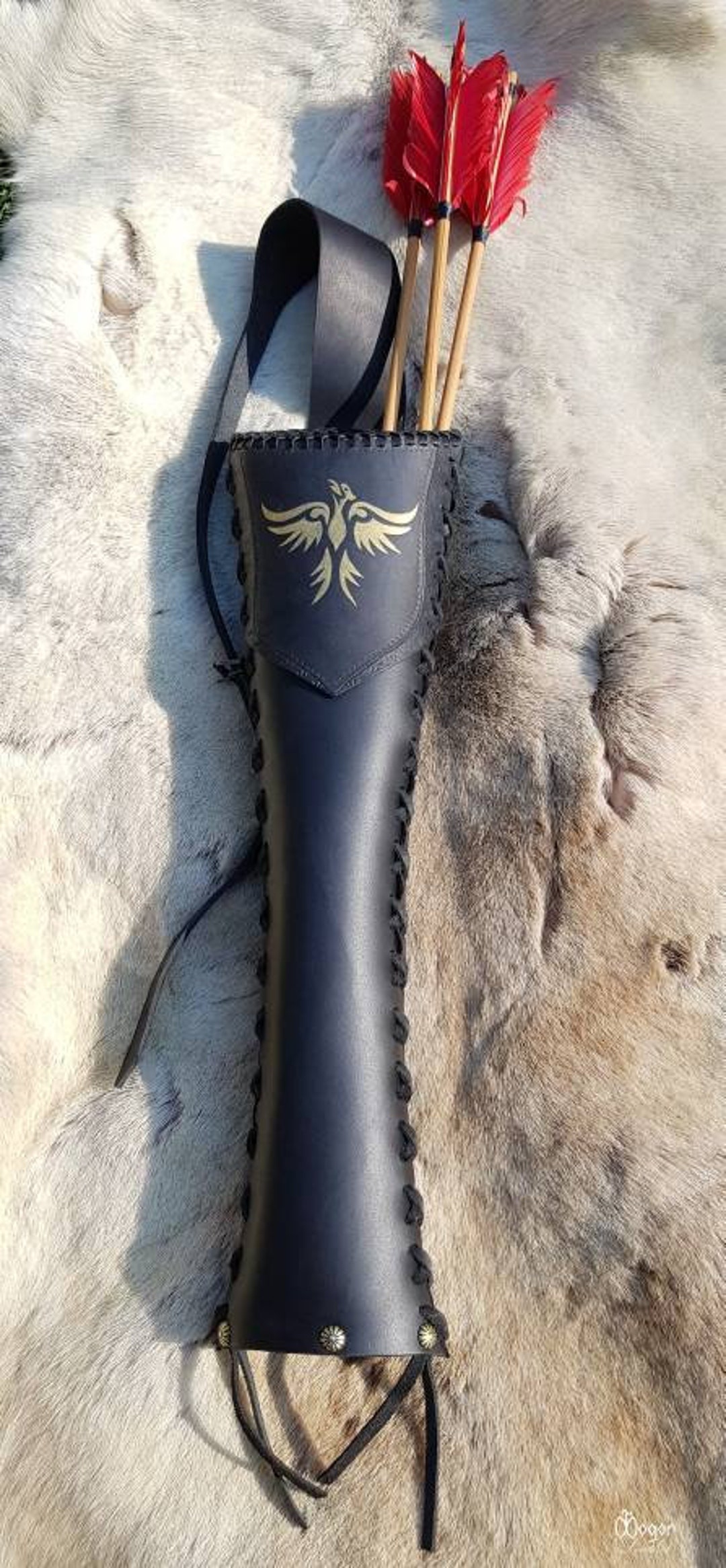 ARCHERY - Leather BACK Arrow QUIVER / Quiver for Arrows "black-gold ...