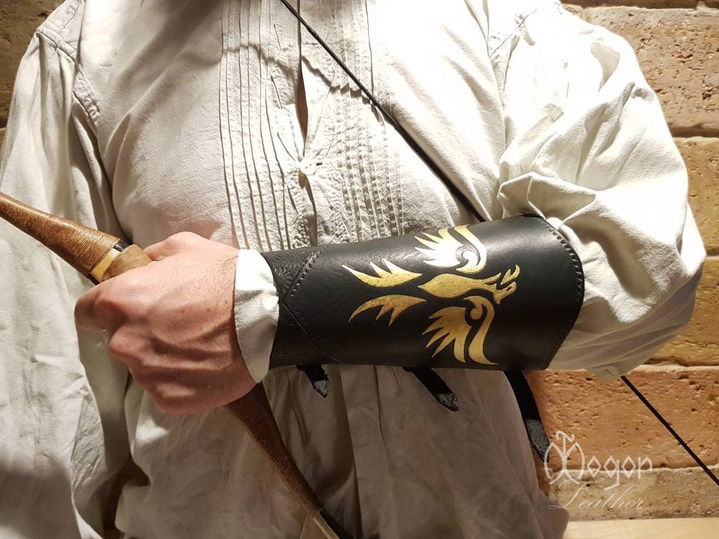 ARCHERY Leather Arm BRACER/ARMGUARD "black-golden Phoenix" - Etsy