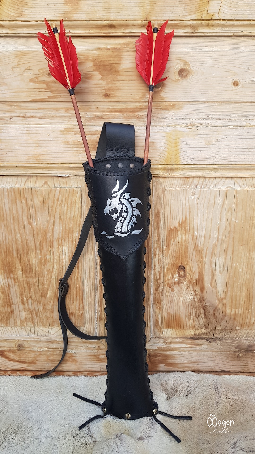 ARHCERY - Leather BACK Arrow QUIVER / Quiver for Arrows "black-silver ...