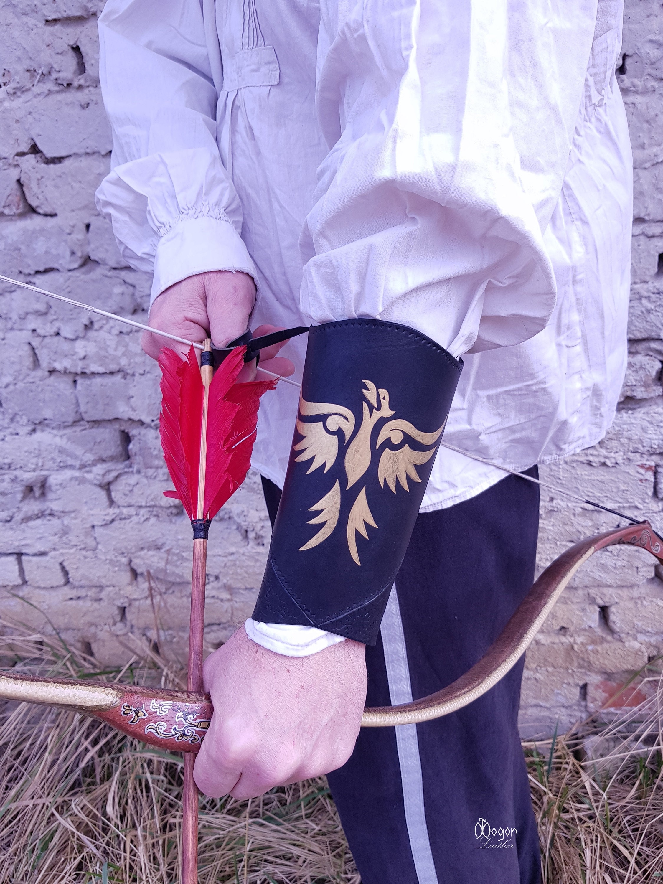ARCHERY Leather Arm BRACER/ARMGUARD "black-golden Phoenix" - Etsy