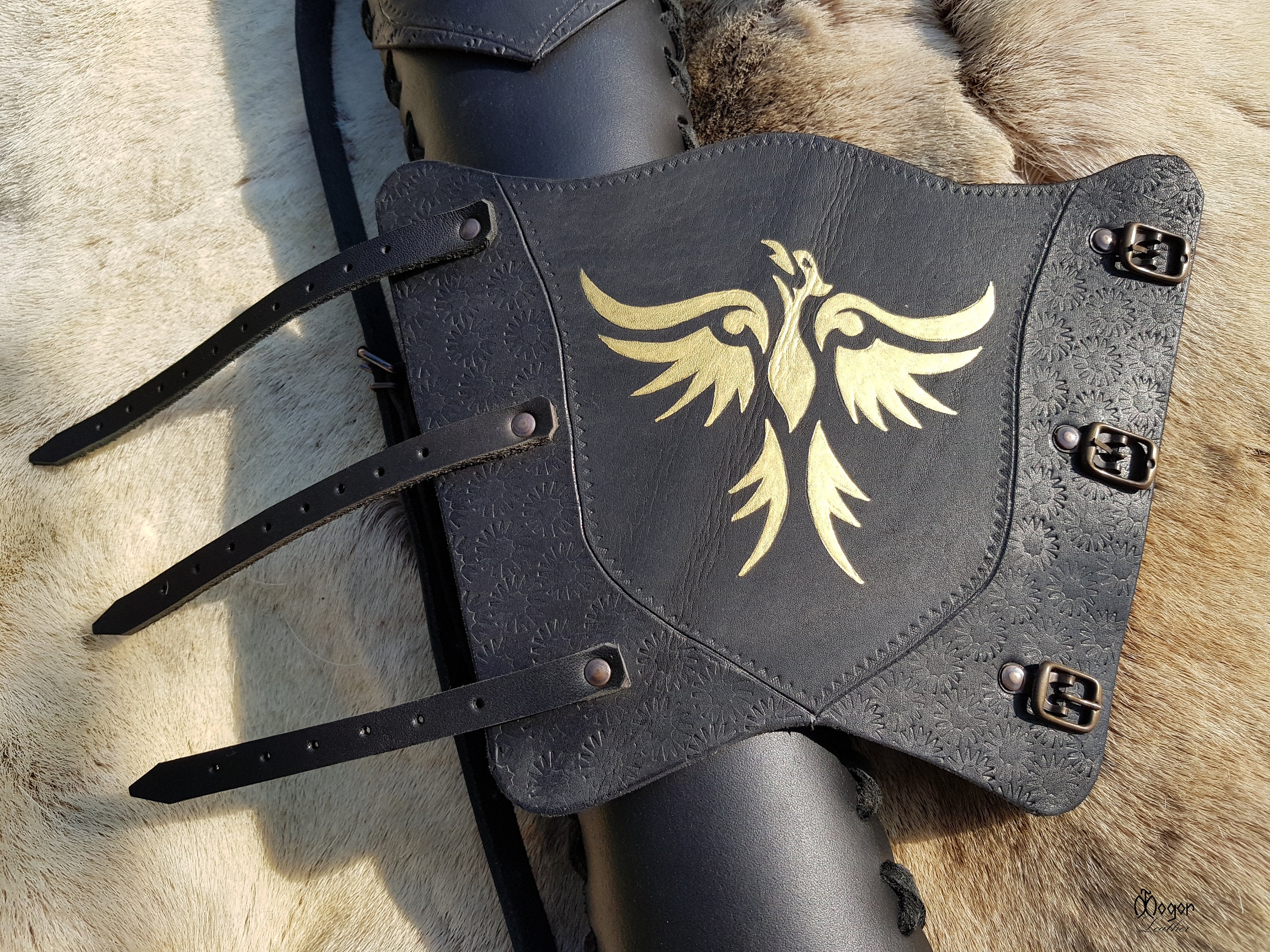 ARCHERY Leather Arm BRACER/ARMGUARD Black-Golden | Etsy