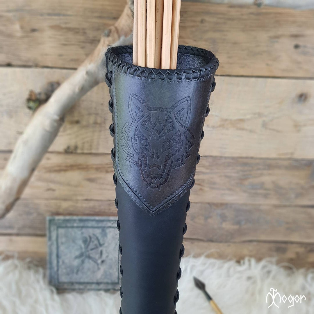 Leather Back Arrow Quiver: Black Viking Wolf, LARP Archery - Etsy UK