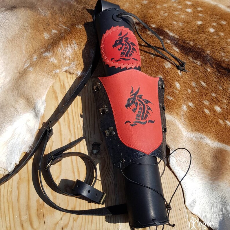 Archery LEATHER KID'S QUIVER black-red Dragon - Etsy