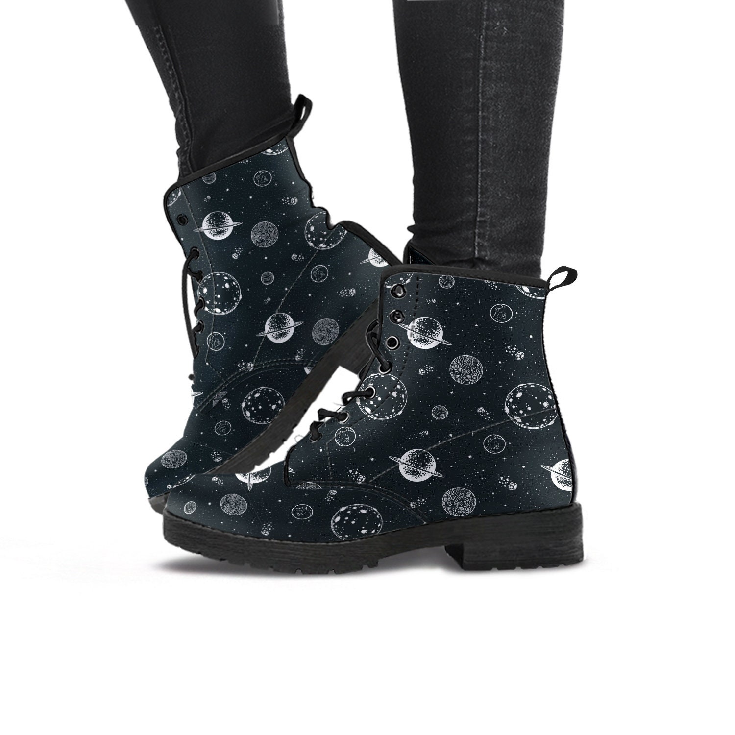 Combat boots with planet space print | Etsy