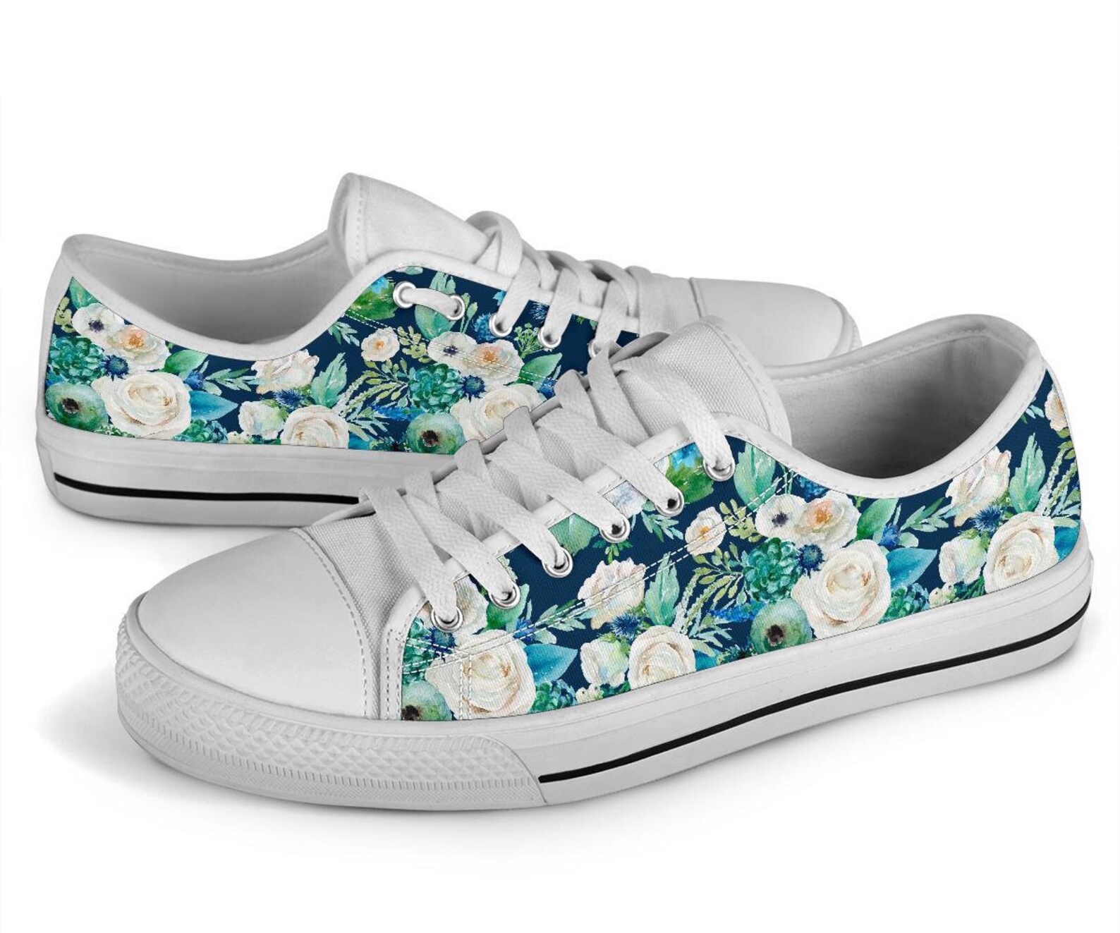 Navy Floral Sneakers Watercolor Flowers Shoes | Etsy