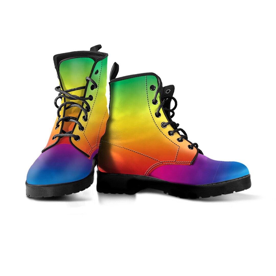 Rainbow Ombre Vegan Boots, Rainbow Lace up Boots - Etsy