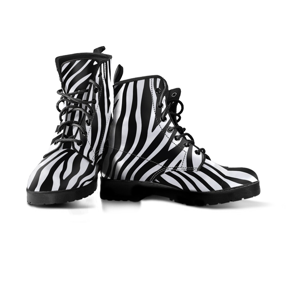 Zebra Print Vegan Leather Combat Boots - Etsy