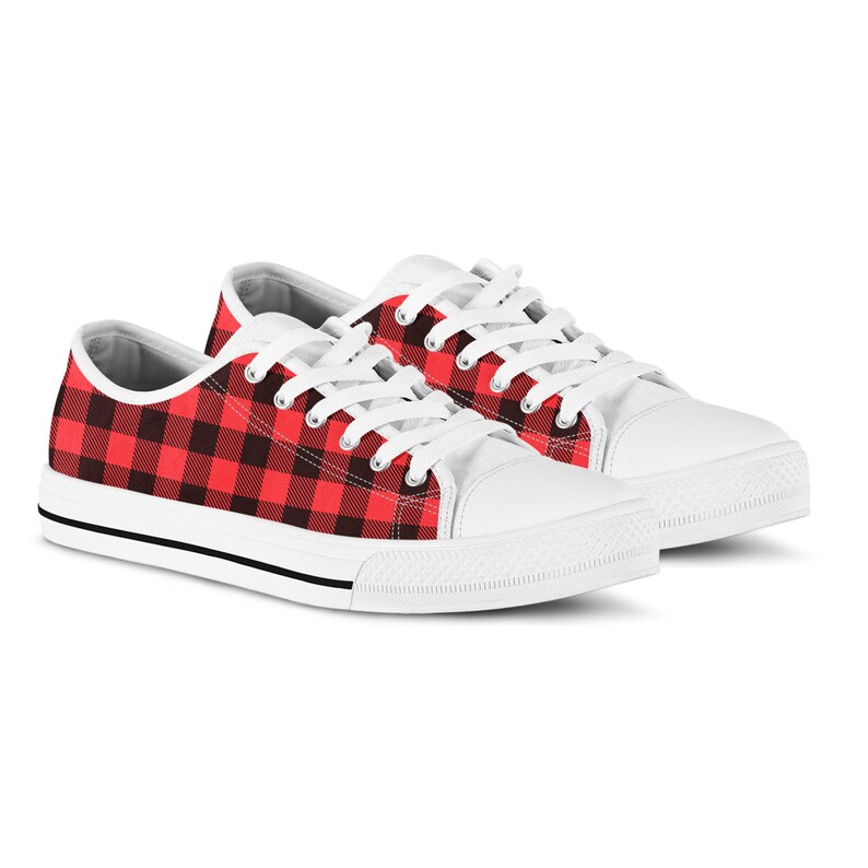 Buffalo Plaid Sneakers Red And Black Check Shoes Tartan Etsy