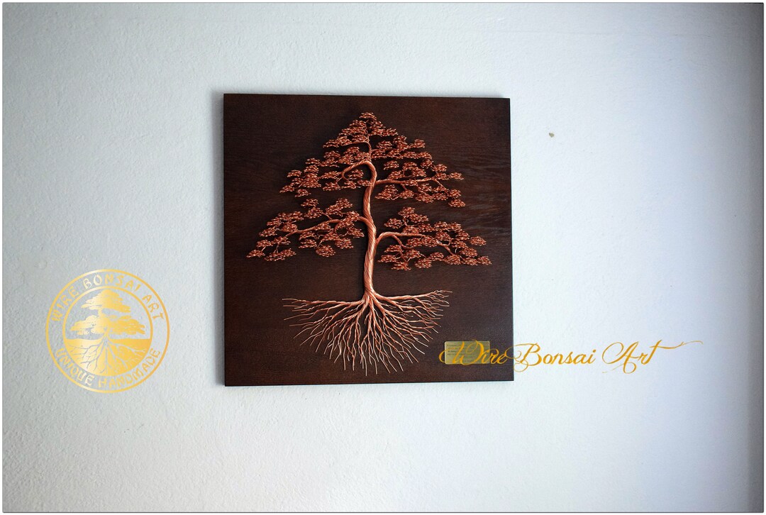 Wire Tree on the Wall Handmade Tree on a Wooden Board Tree of Life Wall ...