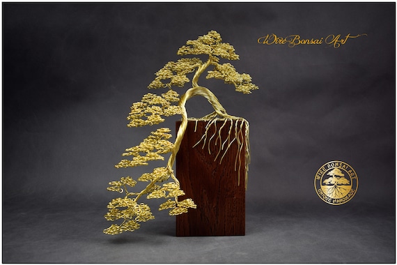 Metal Tree Made of Brass Wire Cascade Bonsai Engraved - Etsy