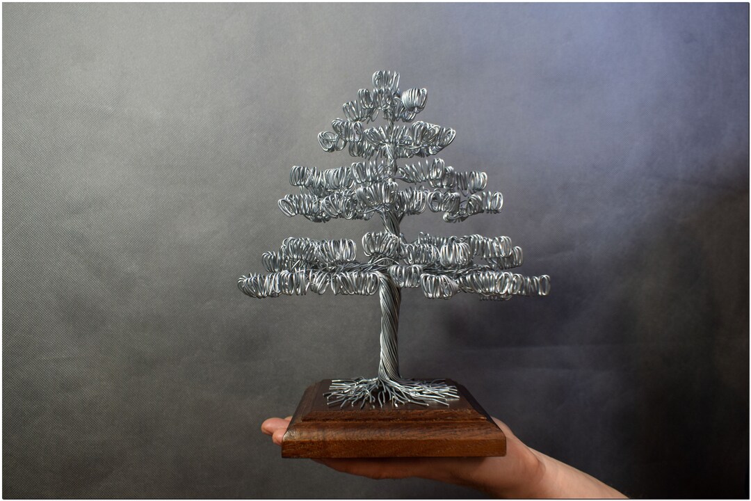 Handmade Wire Bonsai Tree Sculpture: Engraved Wooden Base - Etsy