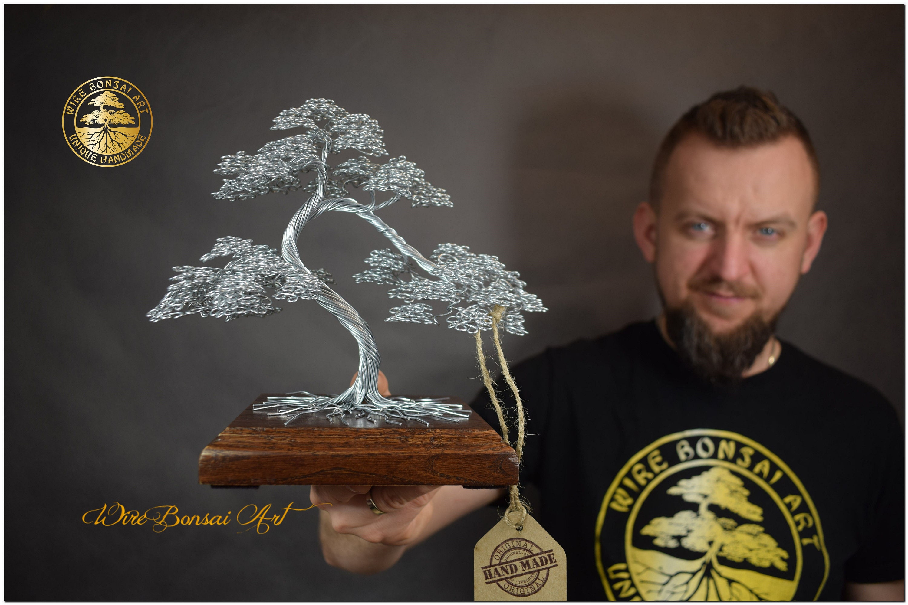 Metal wire bonsai tree engraved dedication | Etsy