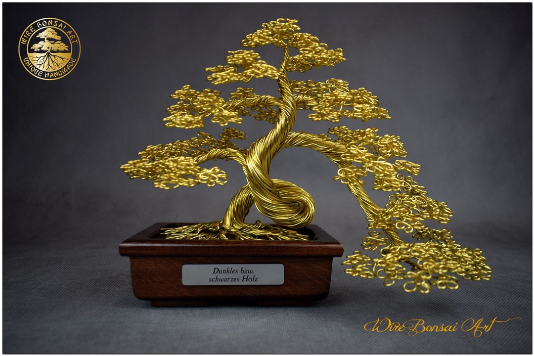 Brass Wire Bonsai Tree in Oak Pot: Engraved Gift - Etsy