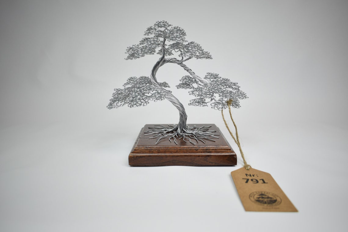 Metal wire bonsai tree engraved dedication | Etsy