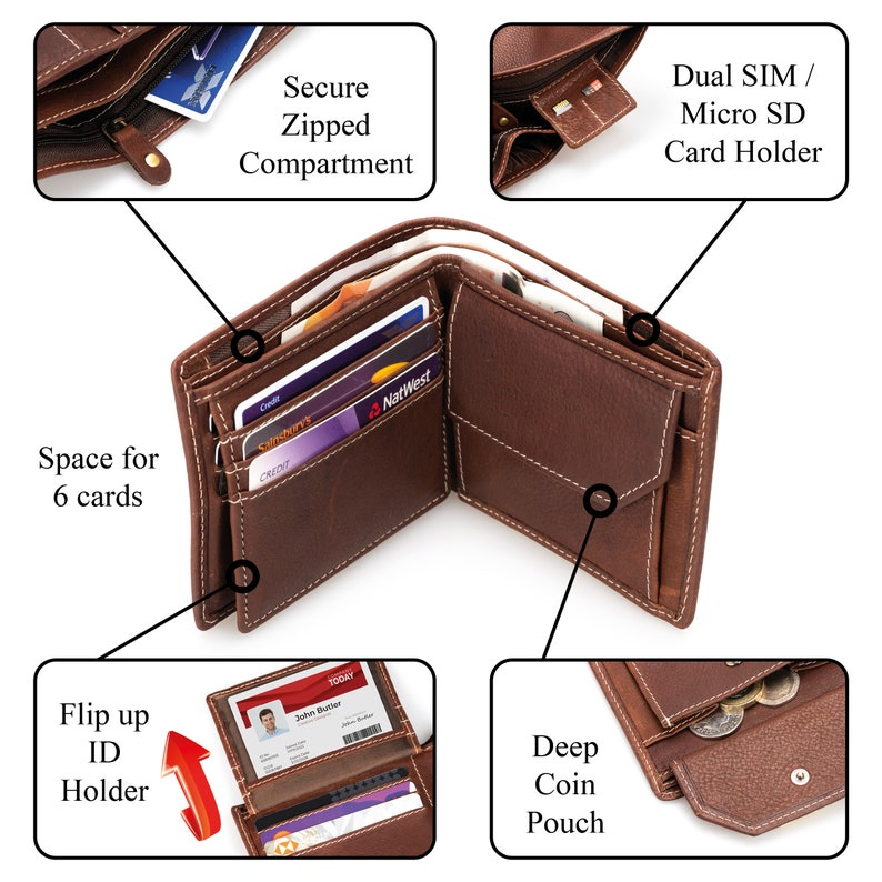 Personalised Real Leather Male Wallet Hand Made With Coin Pouch ...