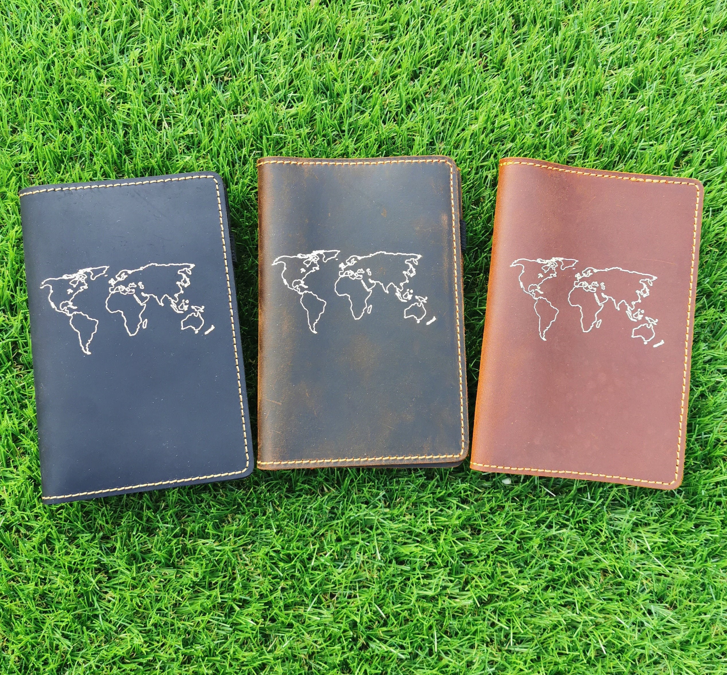 World Map Personalised Leather Passport Wallet | Distressed Leather ...