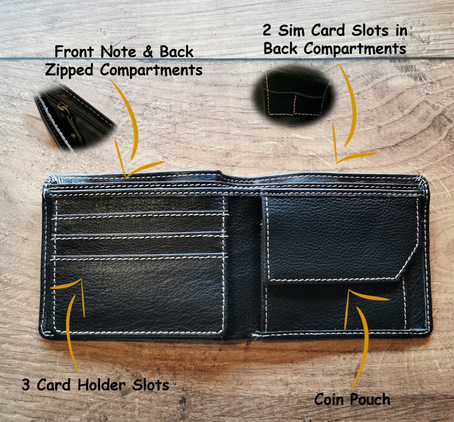 Personalised Real Leather Male Wallet Hand Made With Coin | Etsy