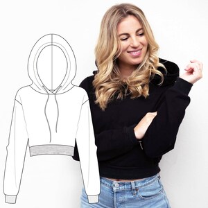 PDF Sewing Pattern Cropped Hoodie Ebook Tutorial for Women Sizes 34-56 ...