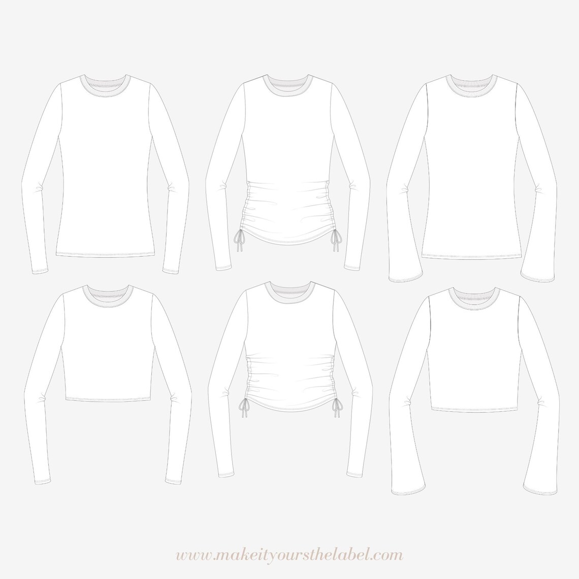 Ruched Long Sleeve Top Drawstring Crop Top PDF Sewing Pattern - Etsy