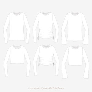 Ruched Long Sleeve Top Drawstring Crop Top PDF Sewing Pattern in ...
