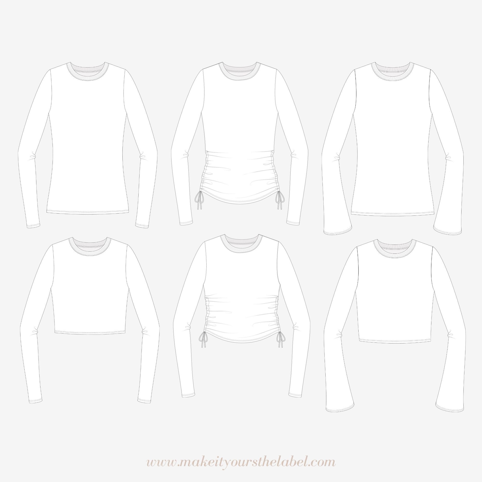 Ruched Long Sleeve Top Drawstring Crop Top PDF Sewing Pattern - Etsy