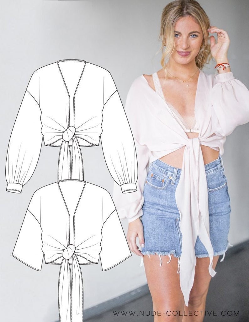 Oversized Tie Front Shirt PDF Sewing Pattern and Tutorial in - Etsy