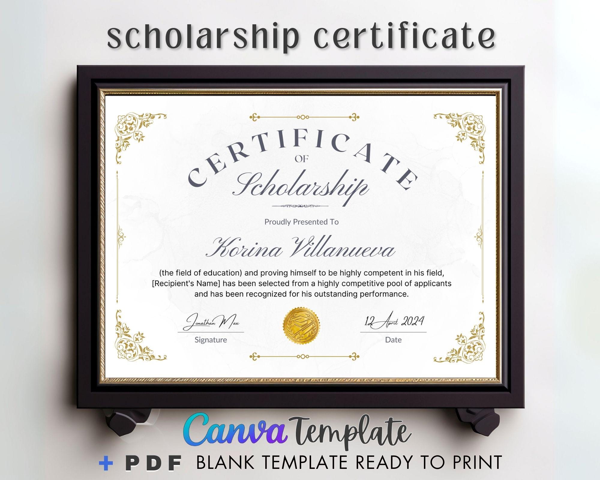 Scholarship Award Template | Certificate of Scholarship & Course ...