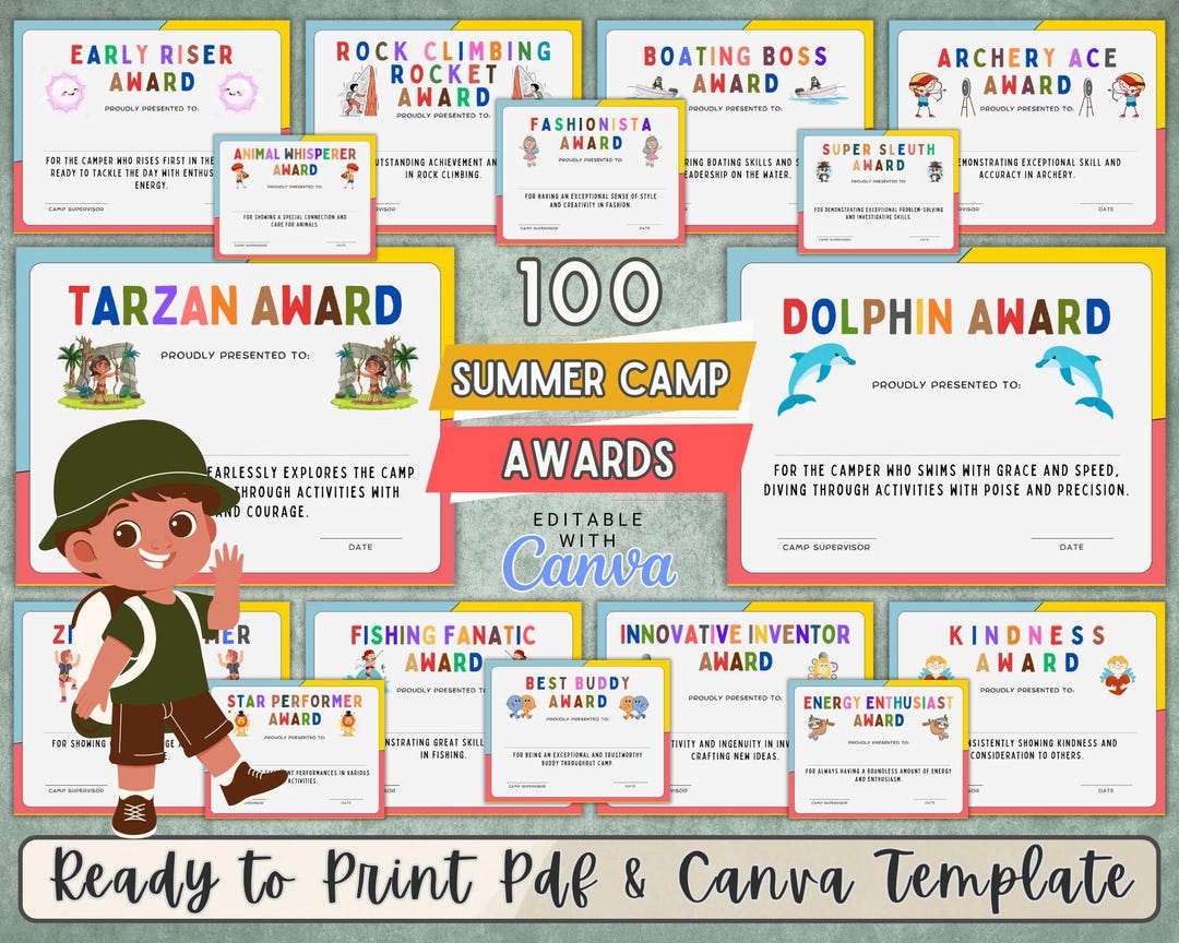 Summer Camp Awards Certificates, Canva Template, Camp Ceremony ...